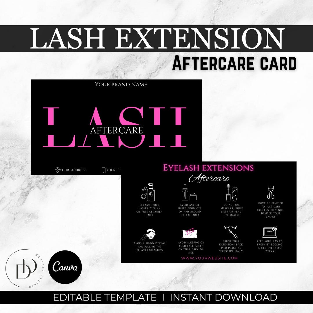 Lash Aftercare Card Template, Editable Lash Business Cards, Printable ...