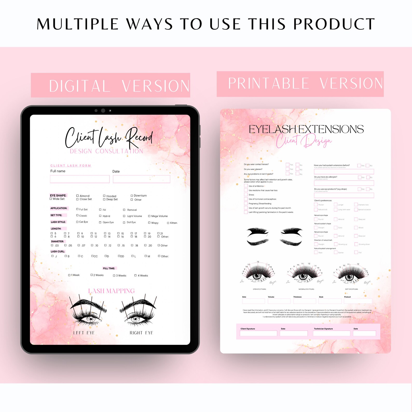 Lash Client Record Template, Editable Lash Mapping Printable Form ...