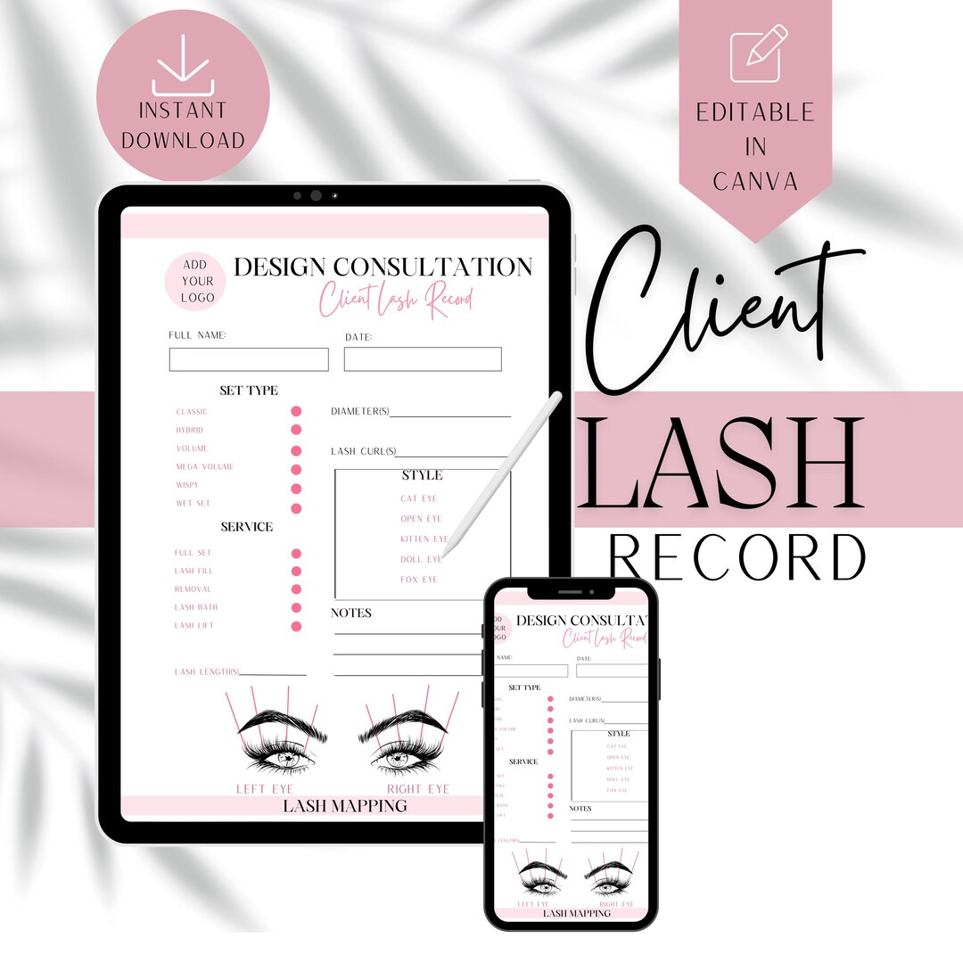 Lash Client Record Template, Editable Lash Mapping Printable Form ...