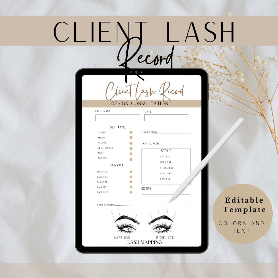 Lash Client Record Template, Editable Lash Mapping, Printable Form ...