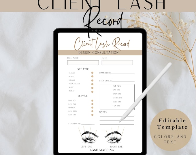 Digital Lash Client Record Book, Goodnotes, Notability, Eyelash ...