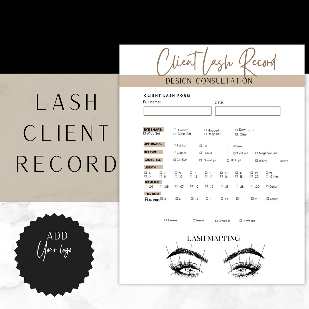 Lash Client Record Template, Editable Lash Mapping Printable Form ...