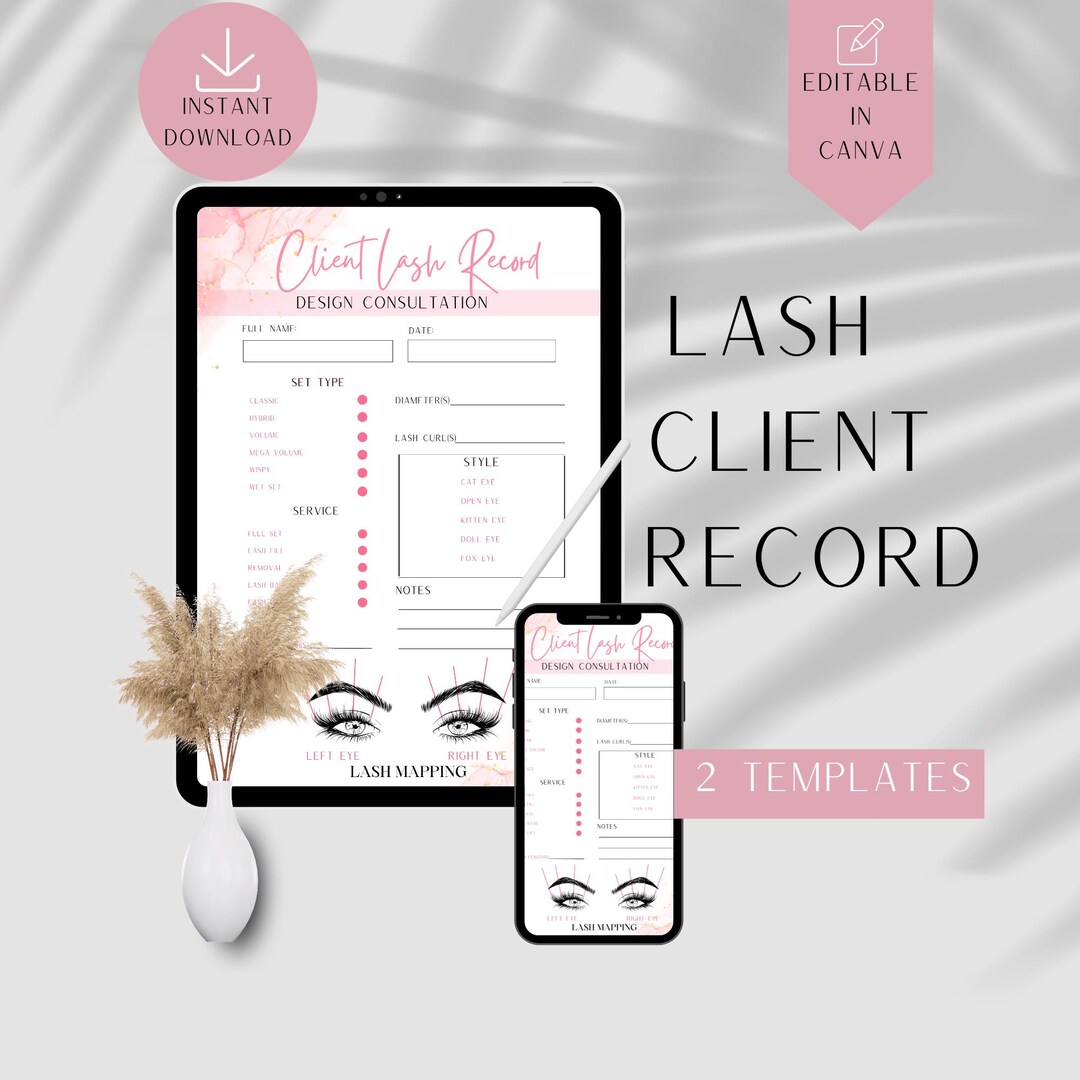 Lash Client Record Template, Editable Lash Mapping Printable Form ...