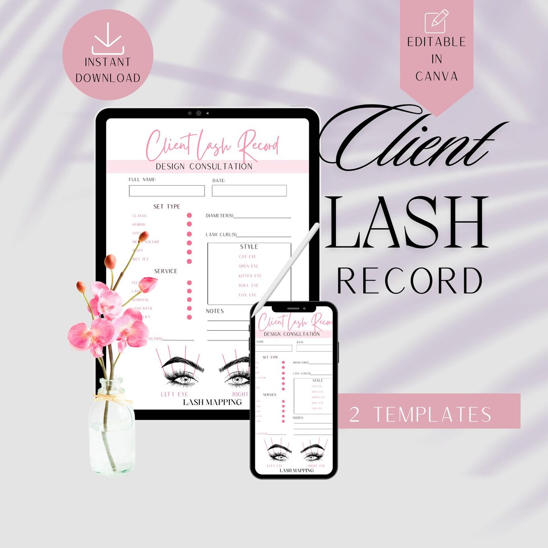 Lash Client Record Template, Editable Lash Mapping Printable Form ...