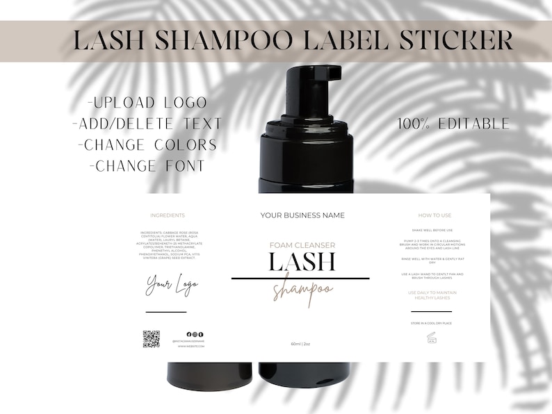Lash Bath Label Template, Lash Shampoo Label, Eyelash Foam Cleanser ...