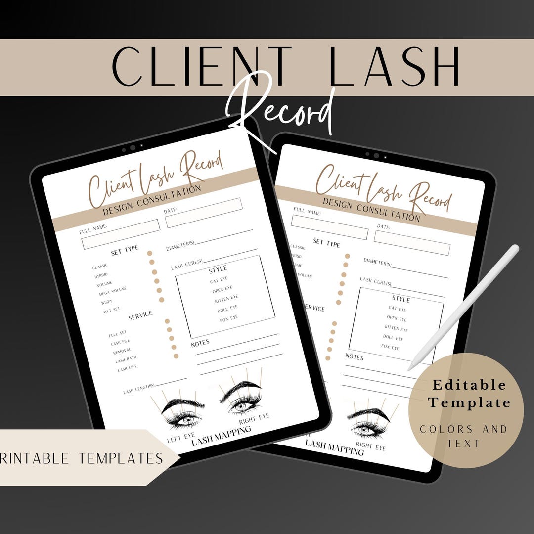 Lash Client Record Template, Editable Lash Mapping, Printable Form ...