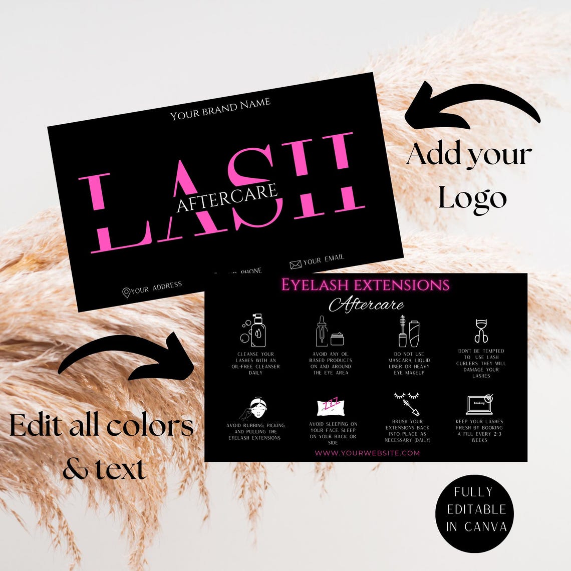 Lash Aftercare Card Template, Editable Lash Business Cards, Printable ...
