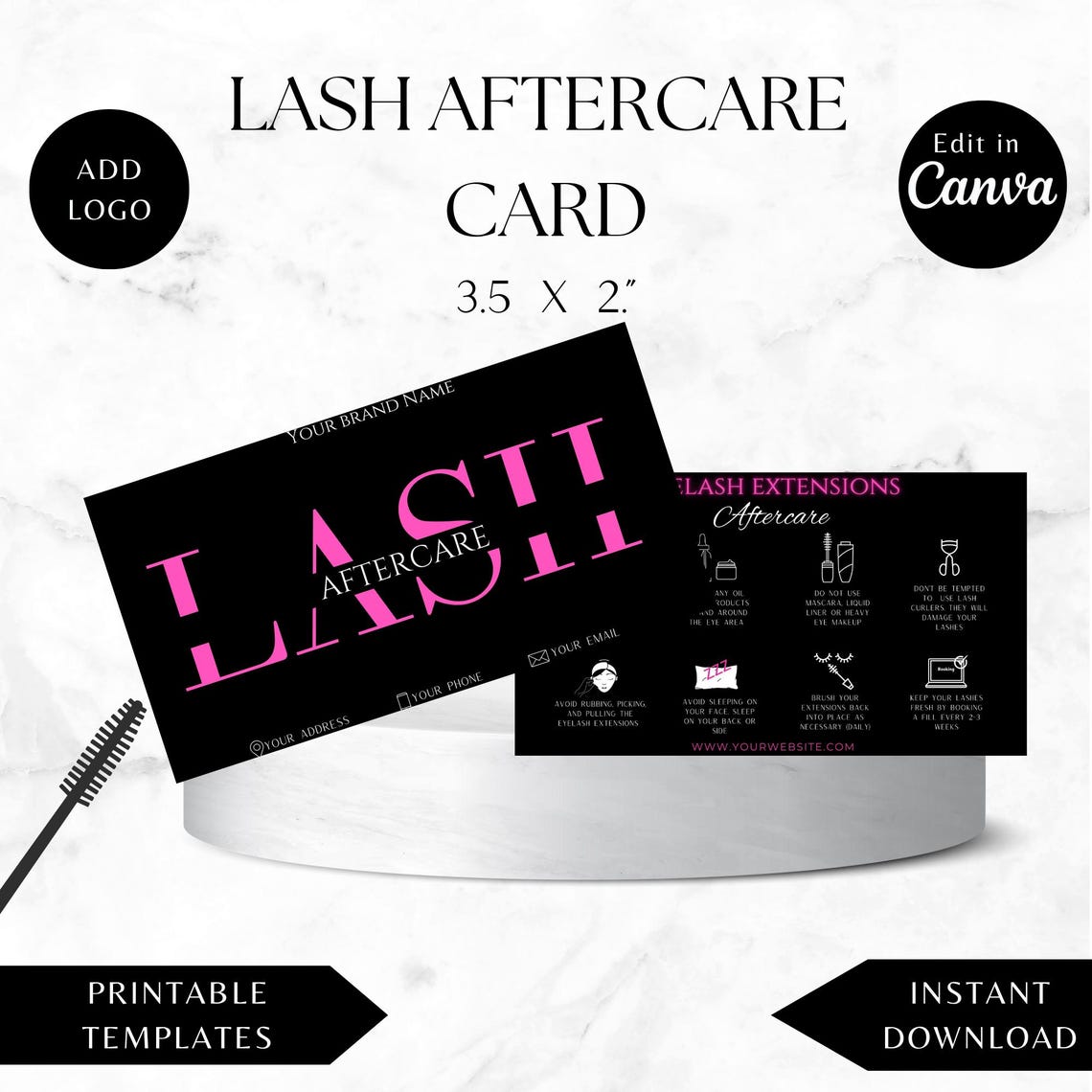 Lash Aftercare Card Template, Editable Lash Business Cards, Printable ...