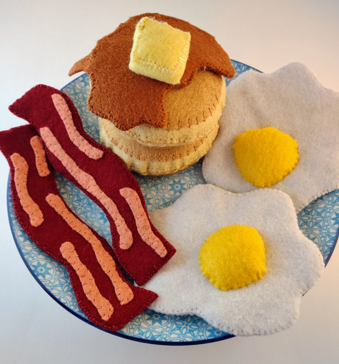 Felt Breakfast Play Food Set: Handmade Woolblend Pancakes, Eggs, Bacon ...
