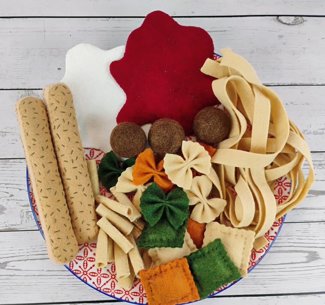 Felt Pasta Set: Handmade Pretend Italian Food With Noodles, Sauce ...