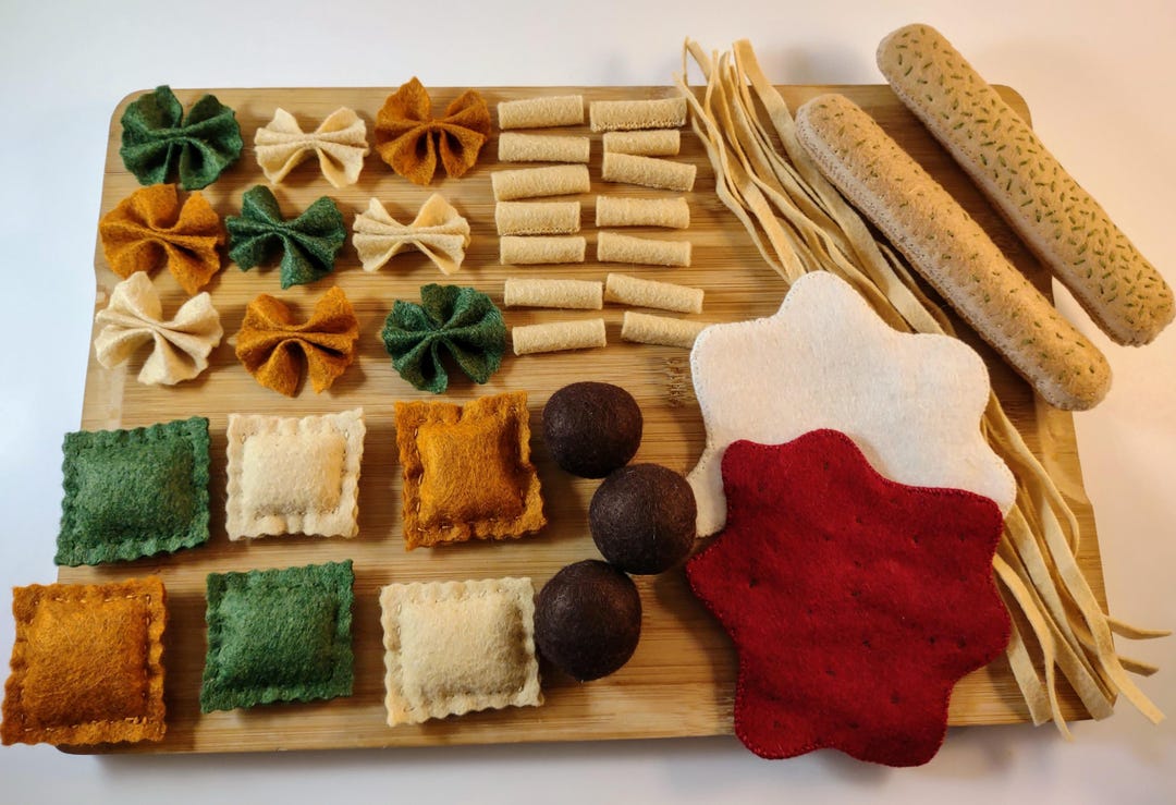 Felt Pasta Set: Handmade Pretend Italian Food With a Variety of Noodles ...
