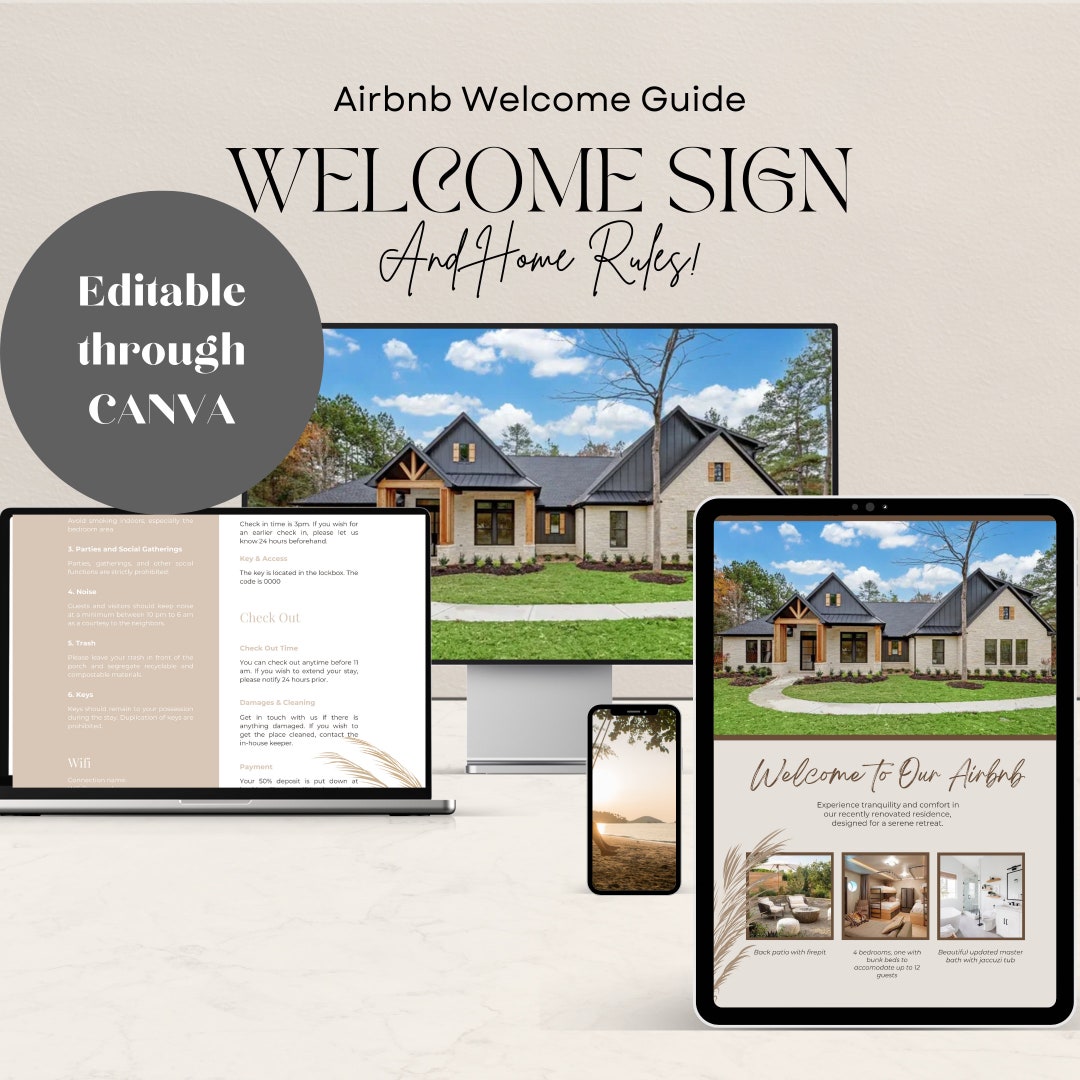 Airbnb Welcome Sign, Air Bnb Welcome Flyer, Airbnb Help Guide, Modern ...
