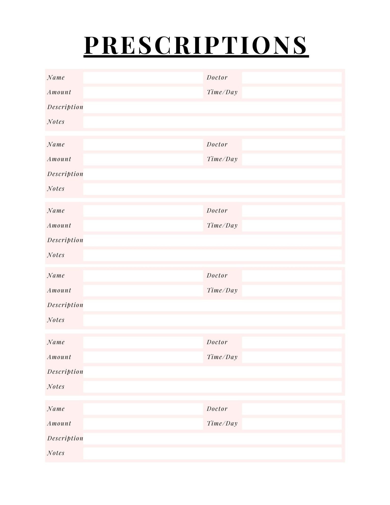 Prescription List and Info Printable, Medication Information and List ...