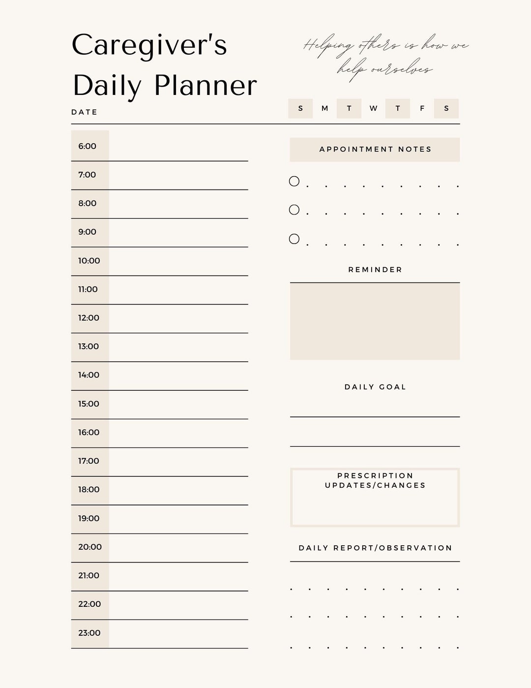 Caregiver's Daily Planner, Printable, Daily Planner, Organizer - Etsy