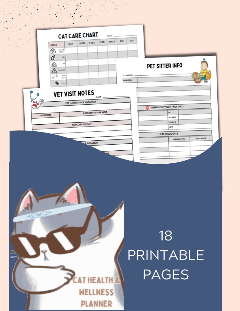 Cat Planner Downloadable /vet Record Charts/medication Log Weight ...