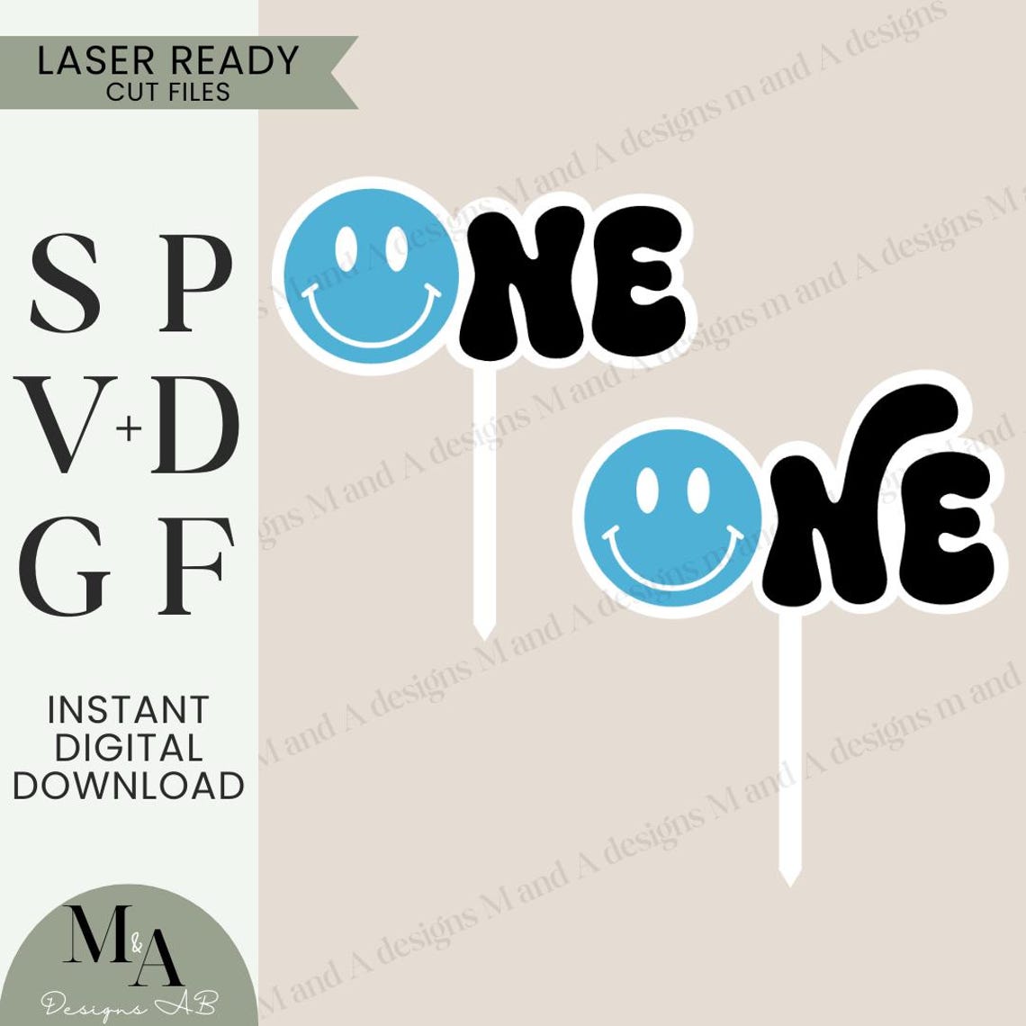 Retro Smiley One Cake Topper Laser Ready SVG Cutting File First ...
