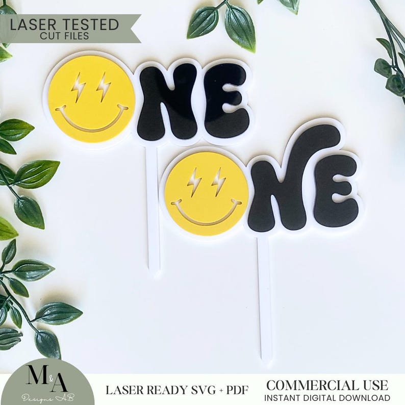 Retro Smiley One Cake Topper Laser Ready File First Birthday Decor Rad ...