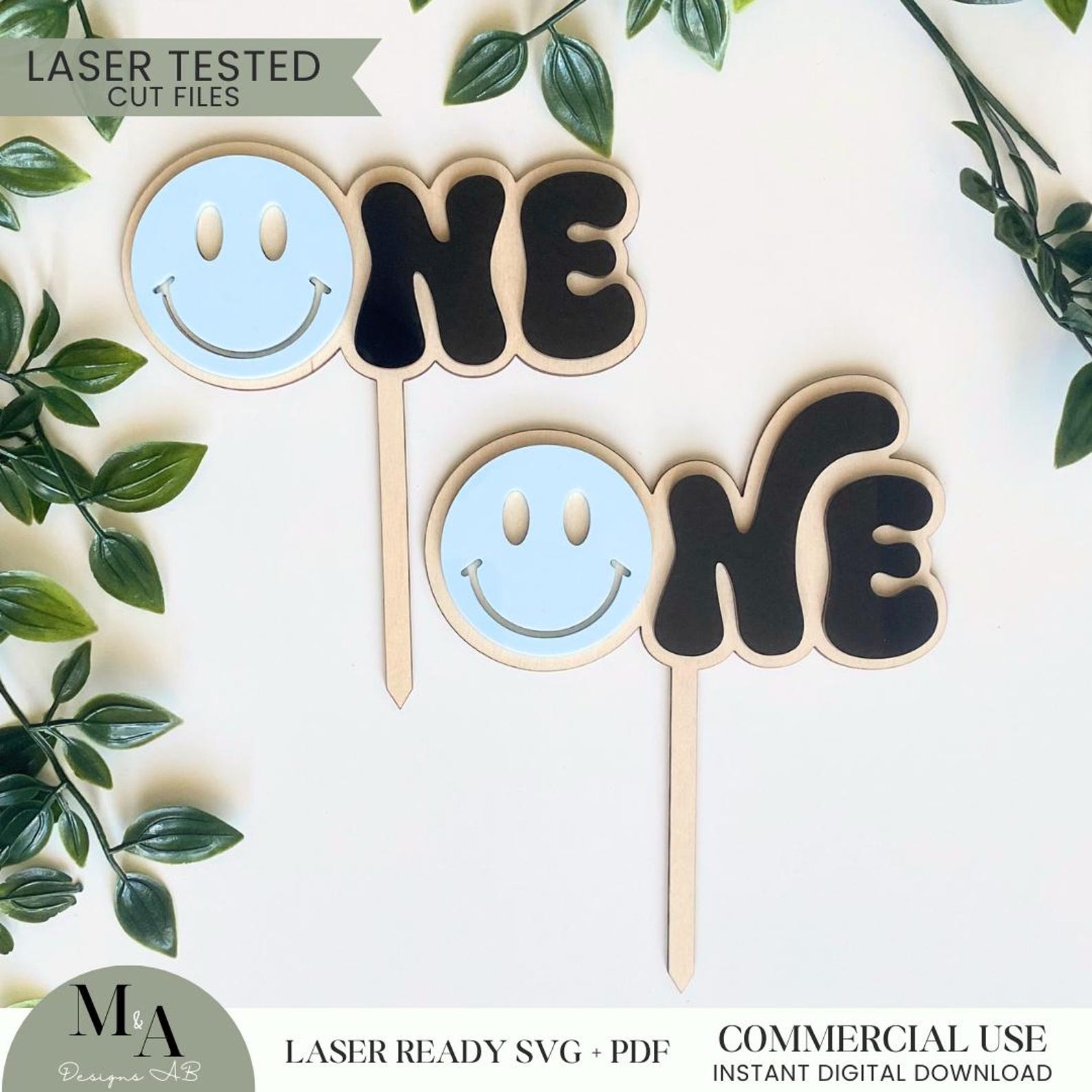 Retro Smiley One Cake Topper Laser Ready SVG Cutting File First ...