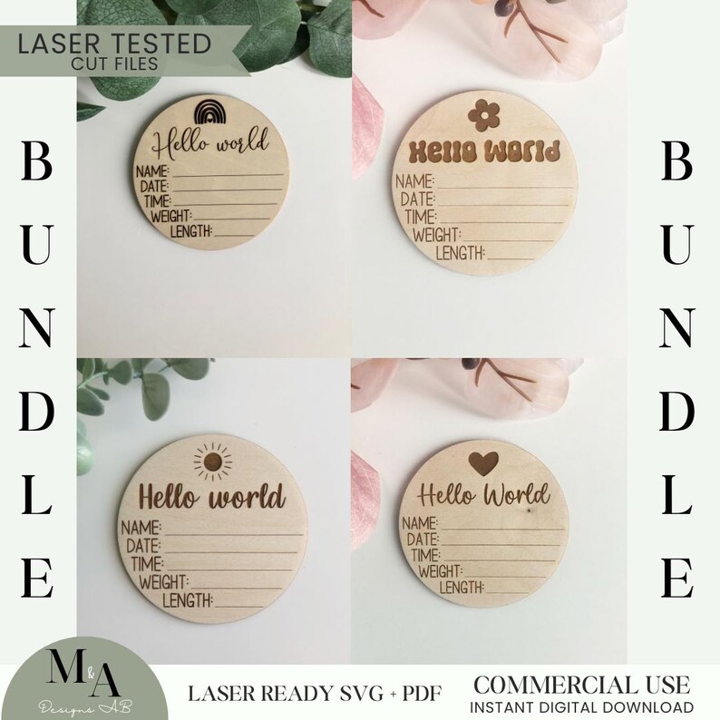 Hello World Birth Stat Disc SVG Laser Ready File Cutting Beginner ...