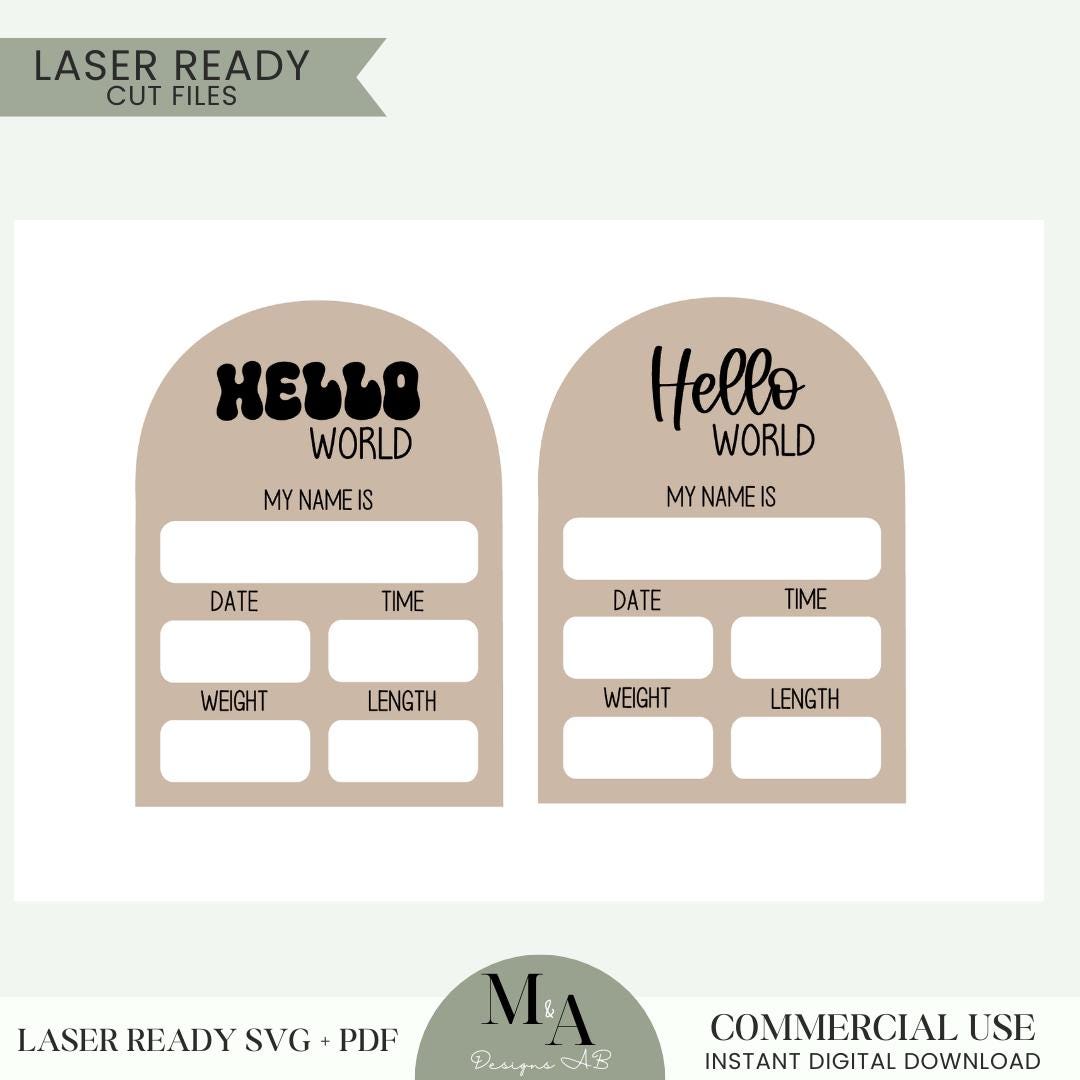 Arch Hello World Birth Stat Newborn Disc Laser Ready SVG Cutting File ...