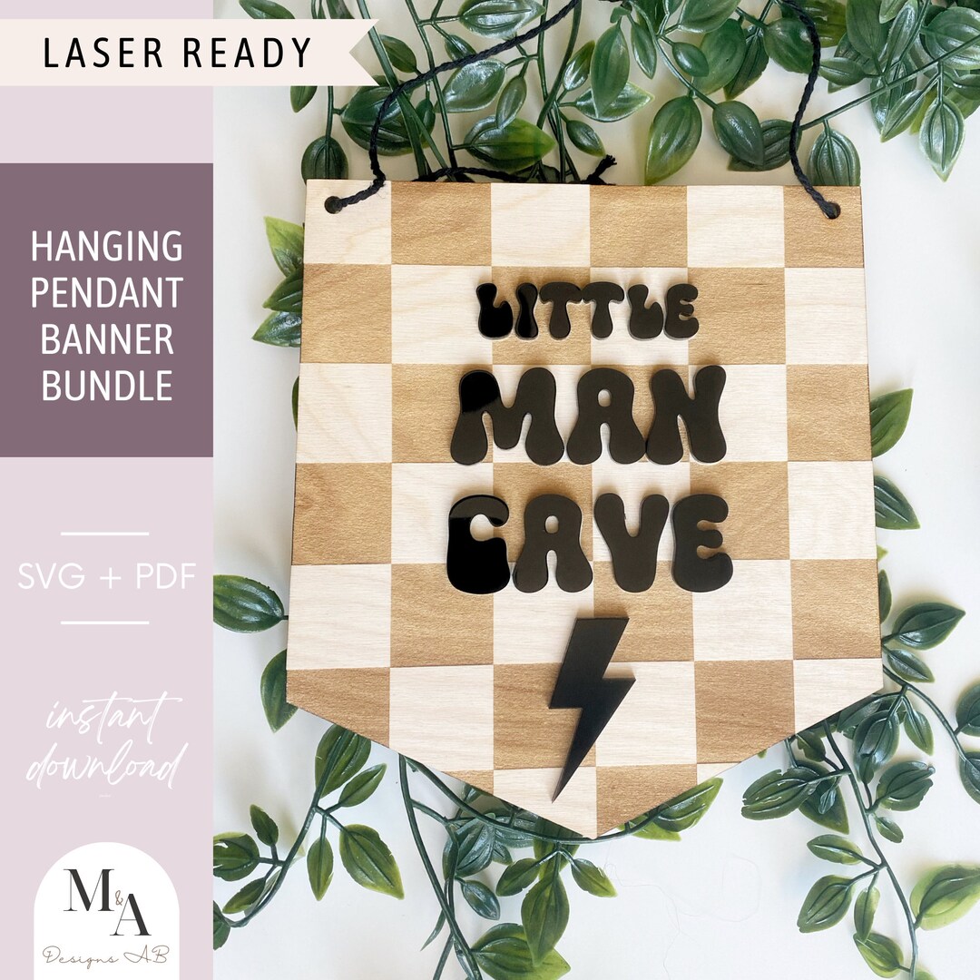 Hanging Pendant Banner Laser Ready File Two Rad Two Cool Dude Checkered ...