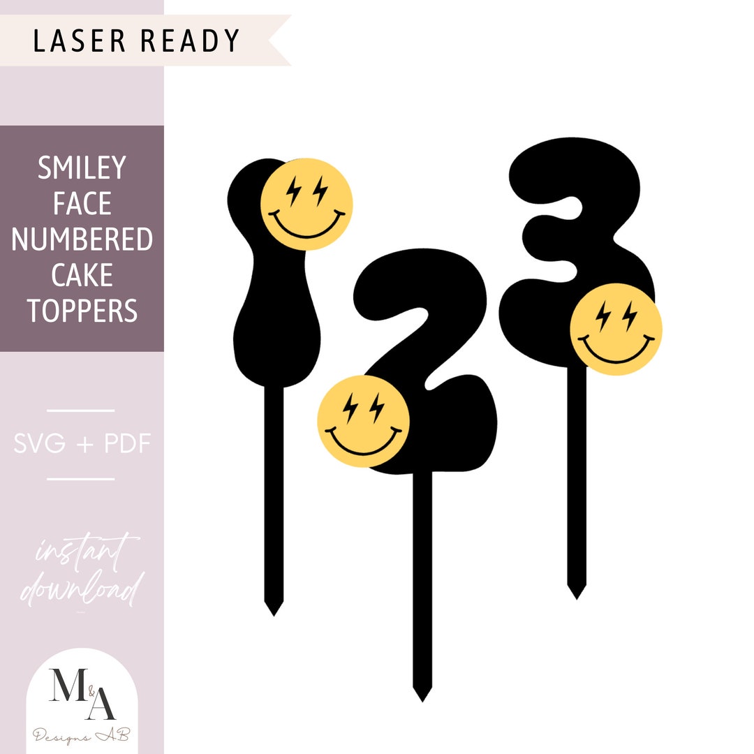 Retro Smiley Numbered Cake Topper Laser Ready File First Birthday Decor ...