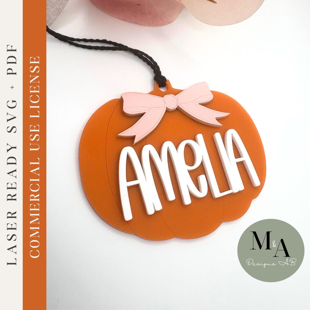Personalized Pumpkin Name Tag With Bow, Laser Cut Halloween Basket SVG ...