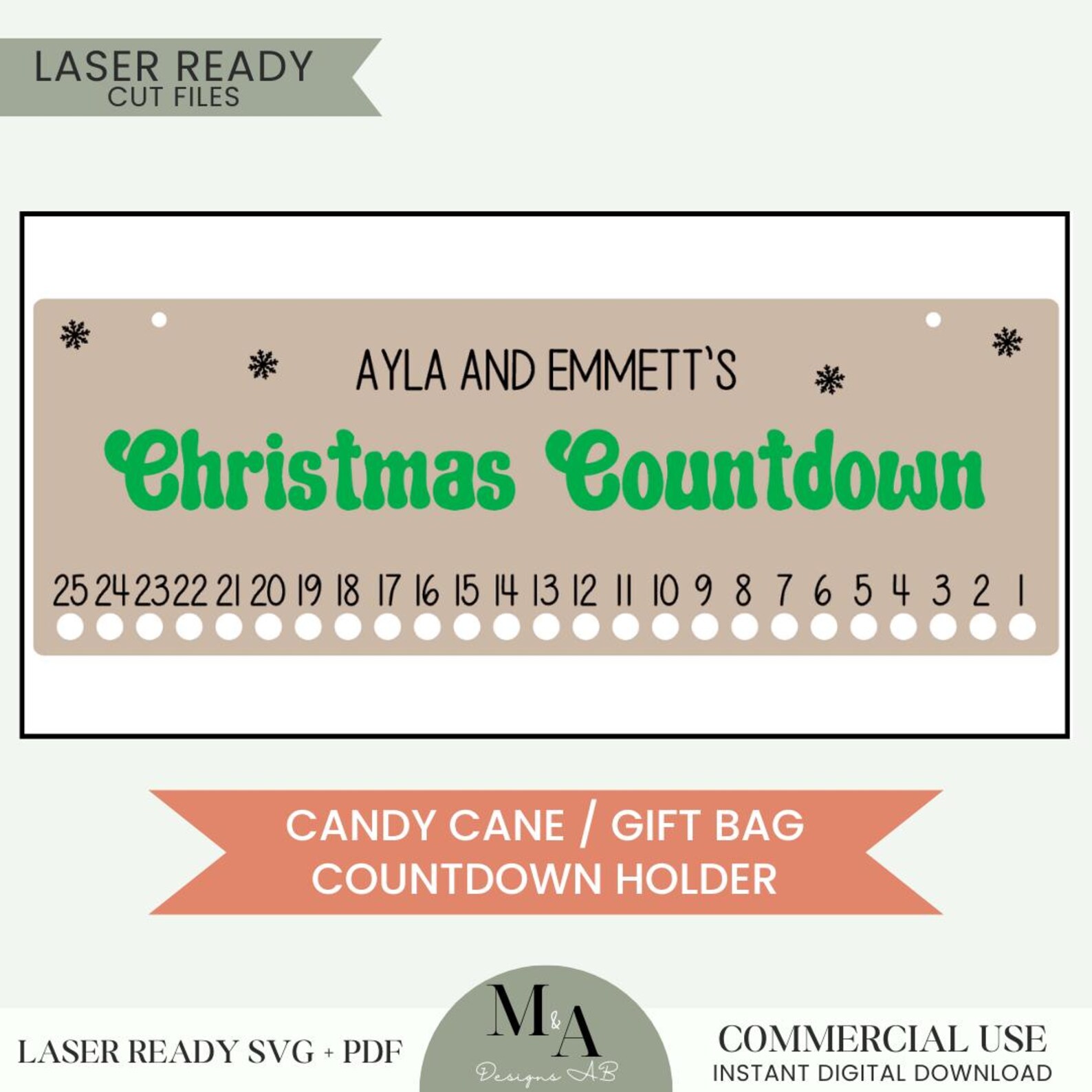Candy Cane Christmas Countdown SVG, Laser Cut Advent Calendar (digital ...