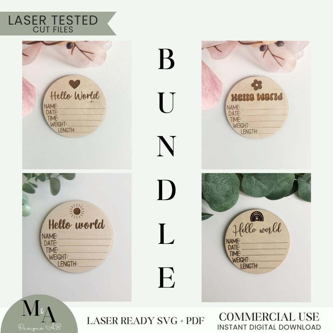 Hello World Birth Stat Disc SVG Laser Ready File Cutting Beginner ...