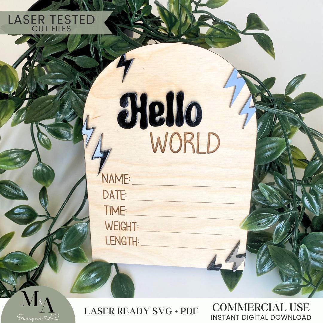 Arch Hello World Birth Stat Newborn Disc Laser Ready SVG Cutting File ...