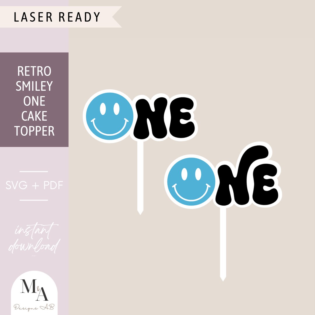 Retro Smiley One Cake Topper Laser Ready File First Birthday Decor One ...