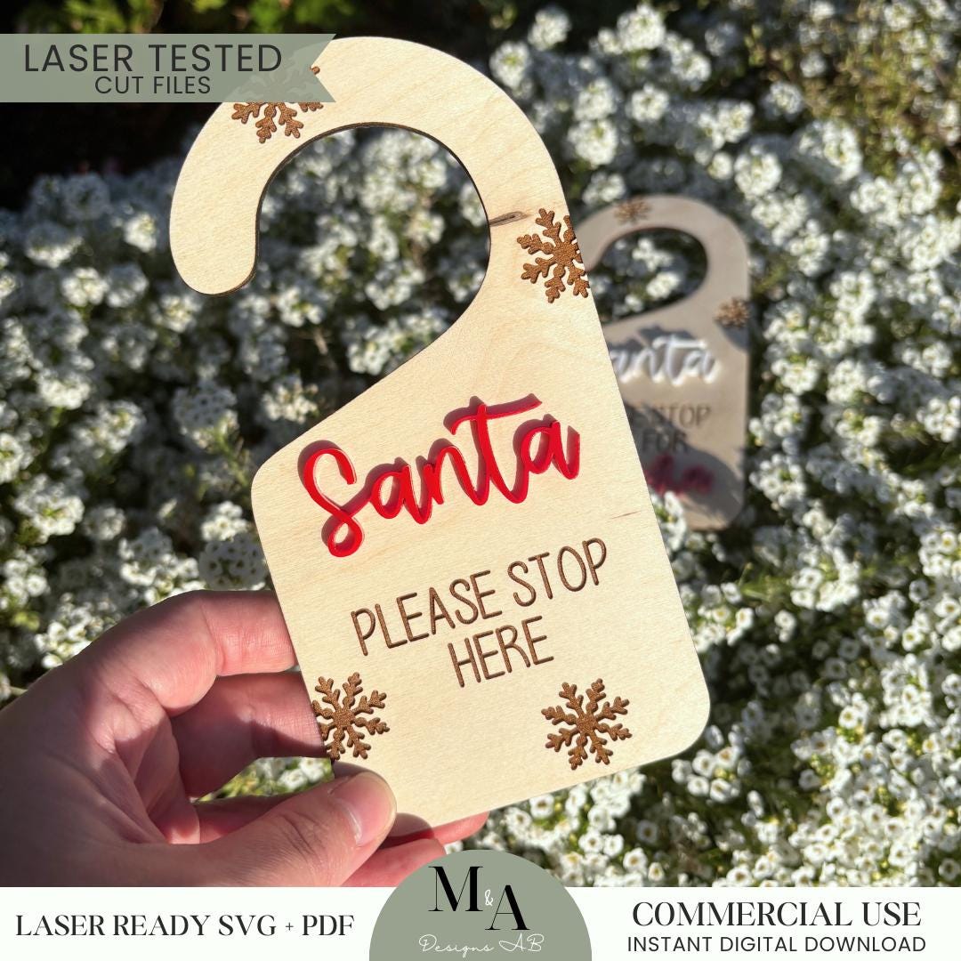 Santa Please Stop Here Door Hanger Laser Ready File Cutting Beginner ...