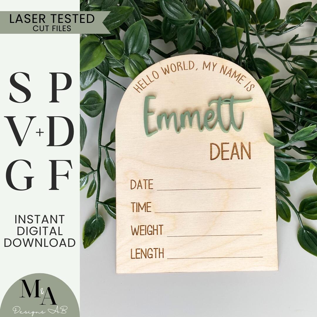 Arch Hello World Birth Stat Newborn Disc Laser Ready SVG Cutting File ...