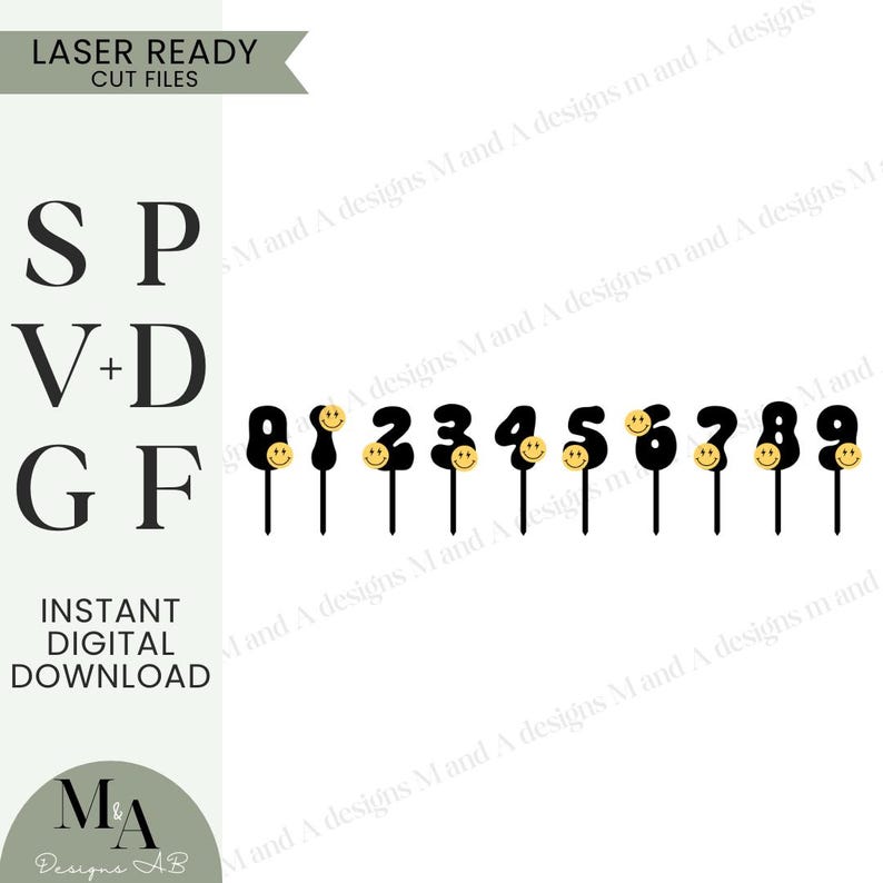 Retro Smiley Number Cake Topper Laser Ready File First Birthday Decor ...