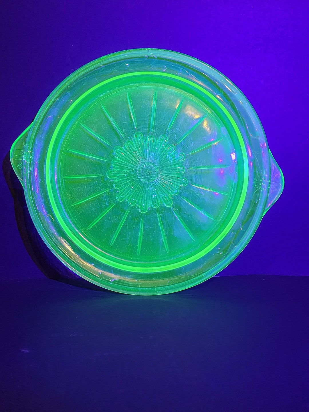 Uranium Cake Plate/serving Platter With Handles Raised Star Pattern - Etsy