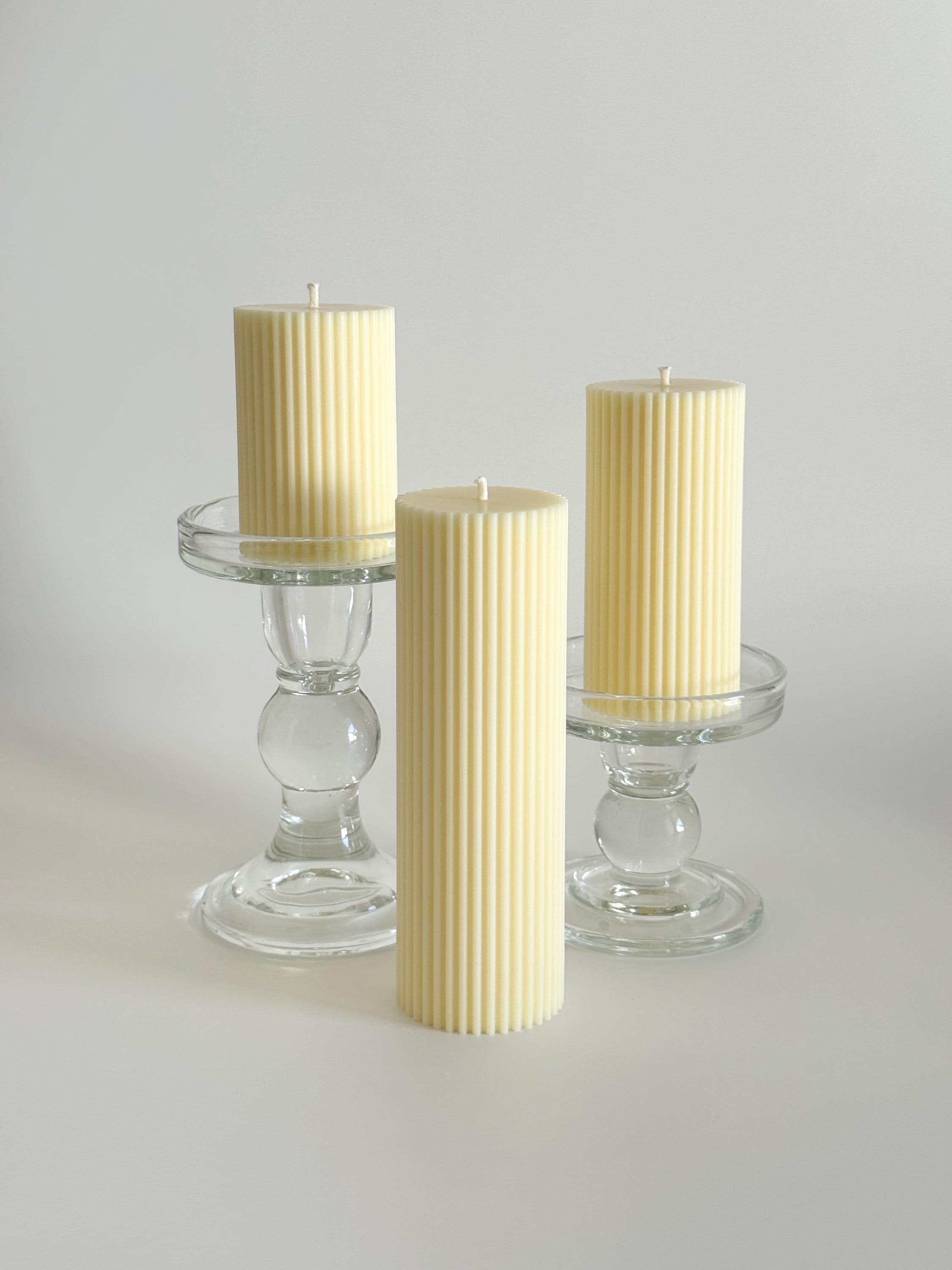 Ribbed Pillar Candle / Set of 3 / Decor Candle - Etsy