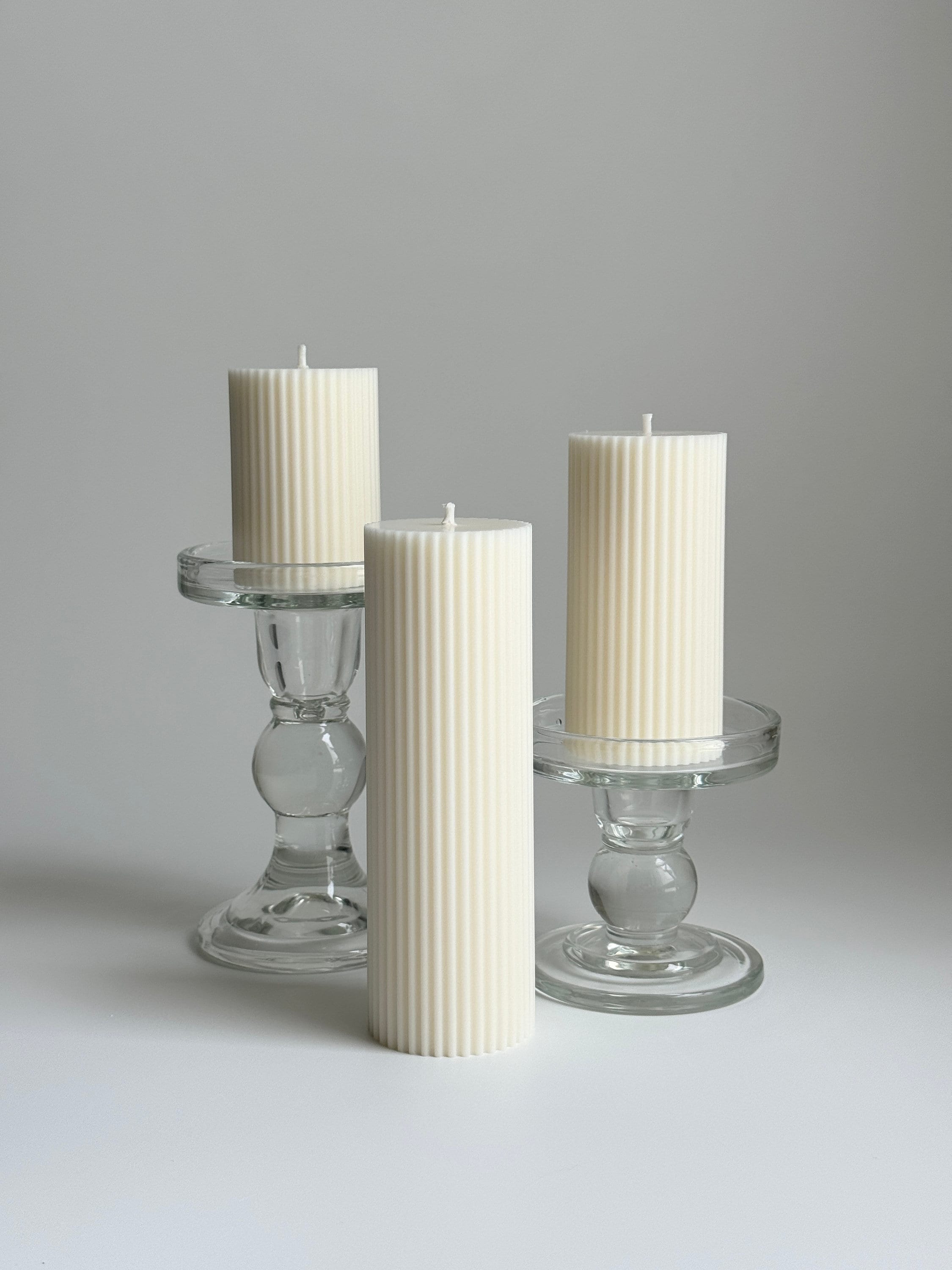 Ribbed Pillar Candle / Set of 3 / Decor Candle - Etsy