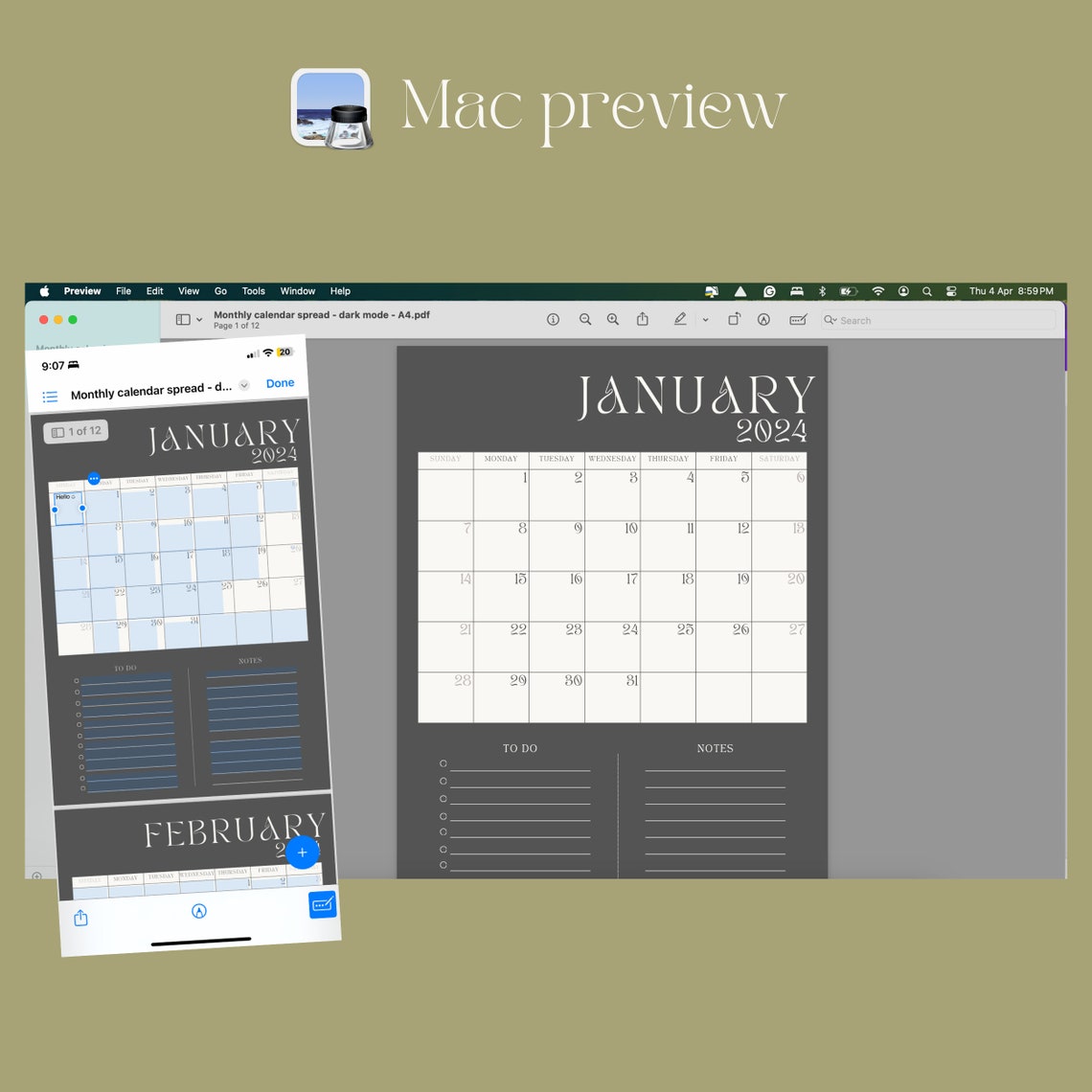 2024 Minimalist Monthly Printable Digital Calendar Planner With Sunday ...