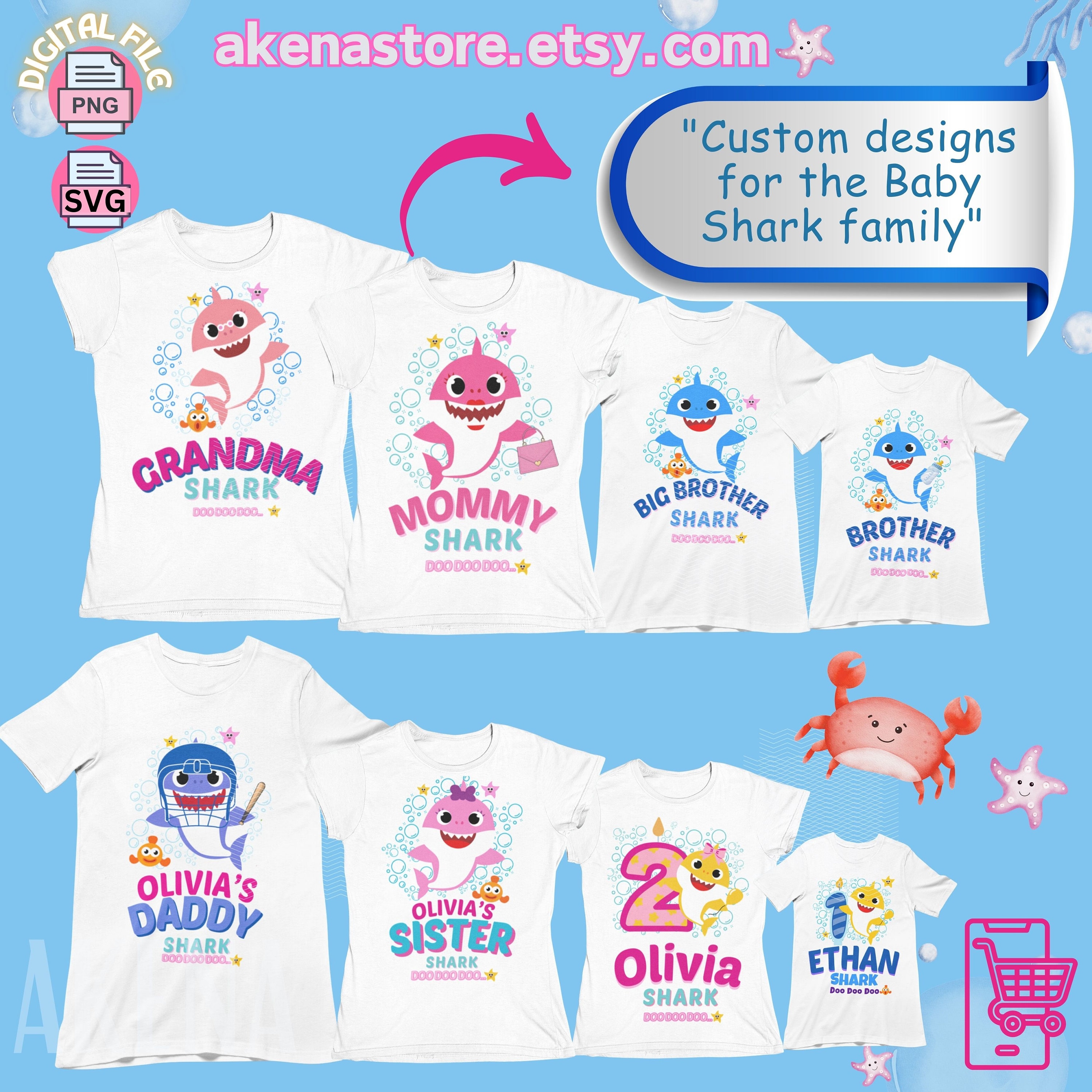Custom Design, Personalized Baby Shark 1 Birthday Shirt: Name and Age ...