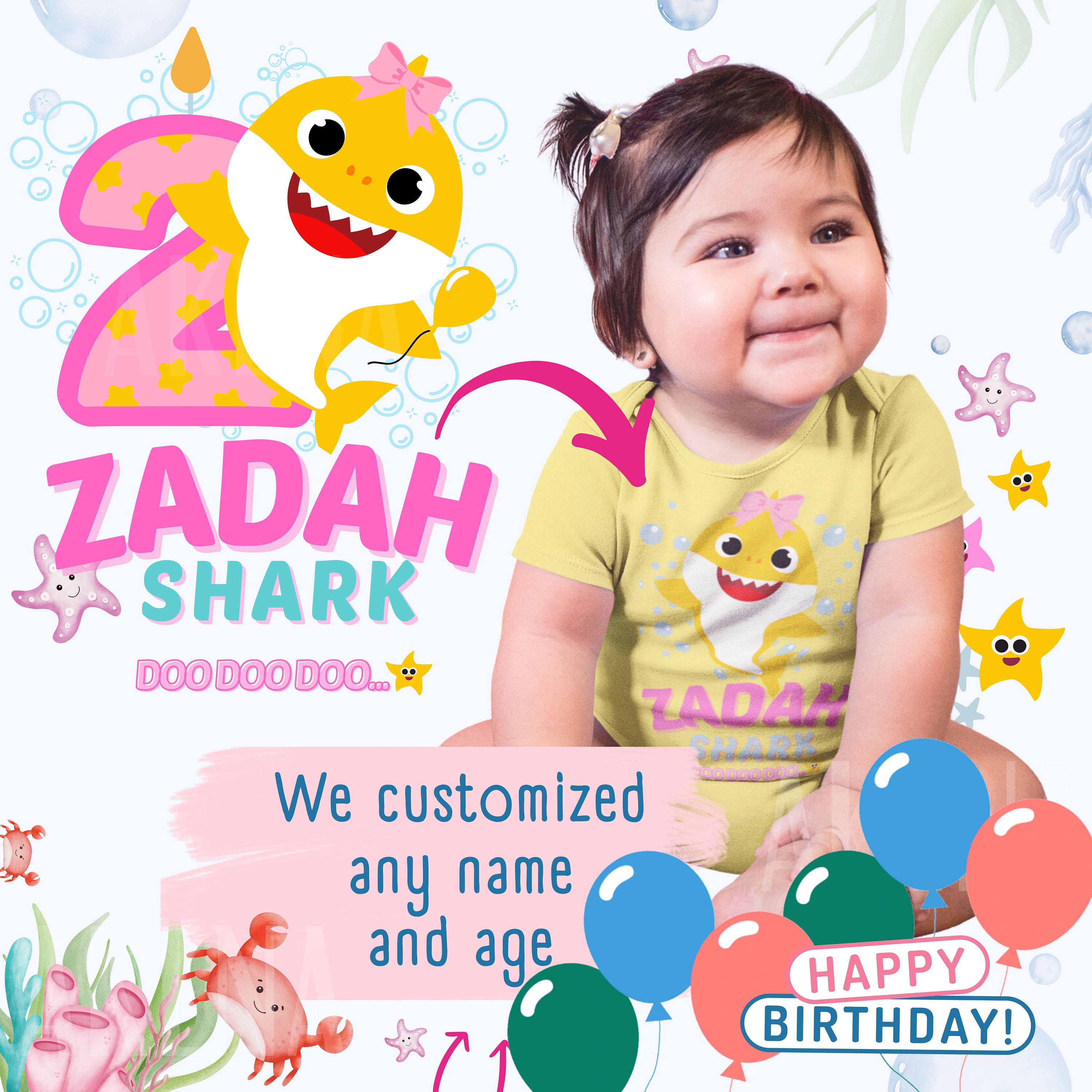 Custom Design, Personalized Baby Shark 1 Birthday Shirt: Name and Age ...