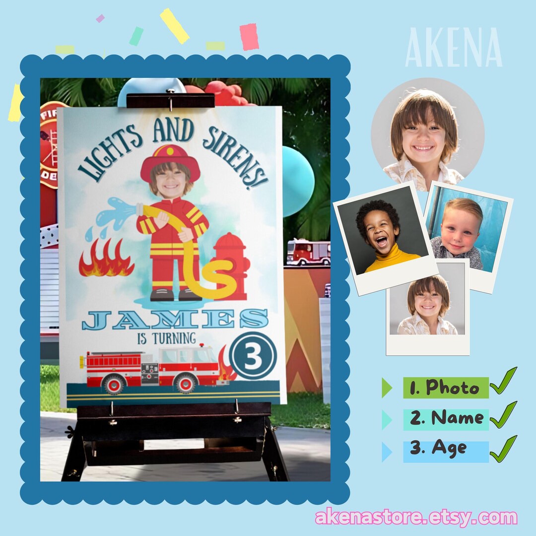 Fire Truck Birthday Sign Firefighter Fire Truck Birthday Party Welcome ...