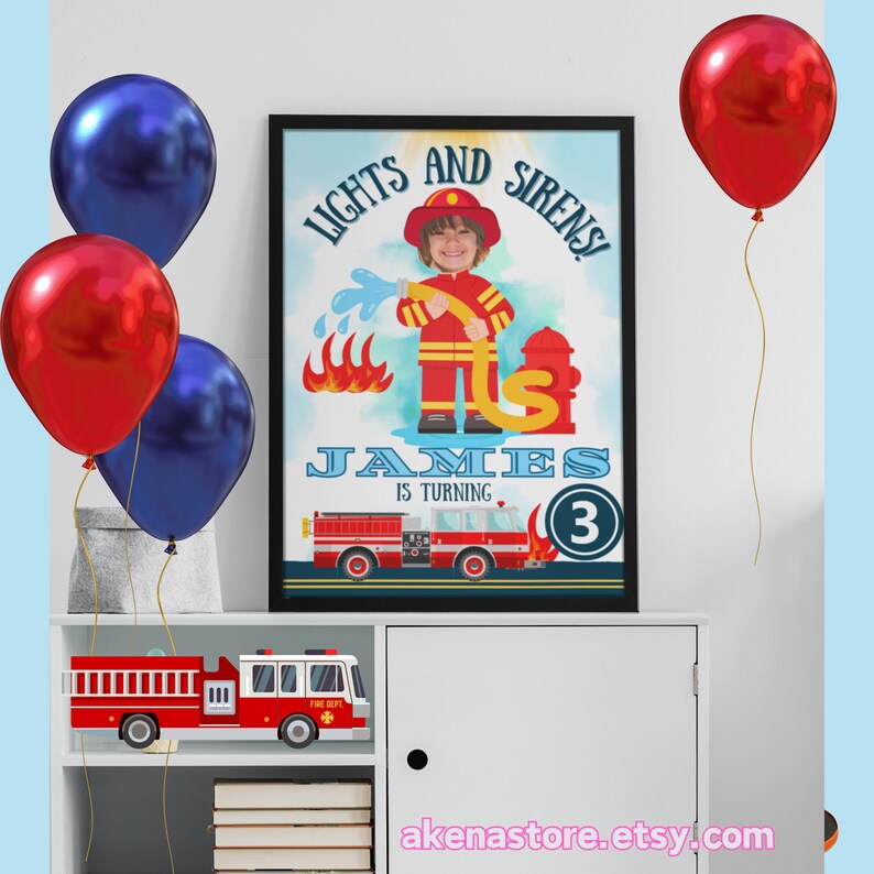 Fire Truck Birthday Sign - Firefighter - Fire Truck Birthday Party ...