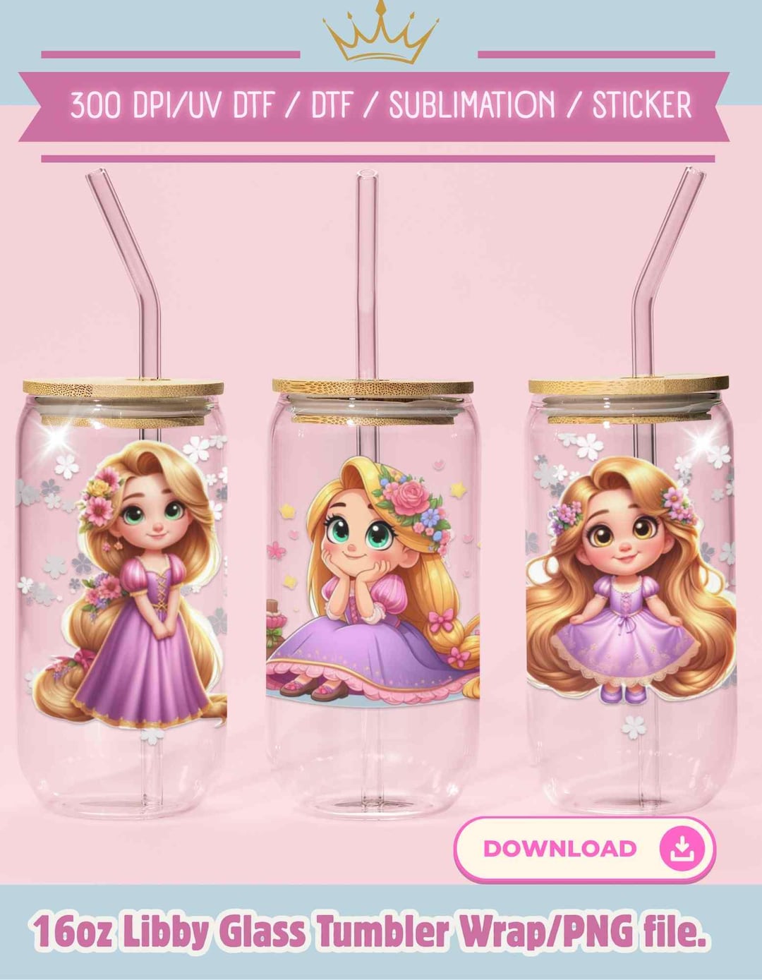 Rapunzel Tangled Tumbler Wrap PNG: UV DTF & Sublimation (digital ...