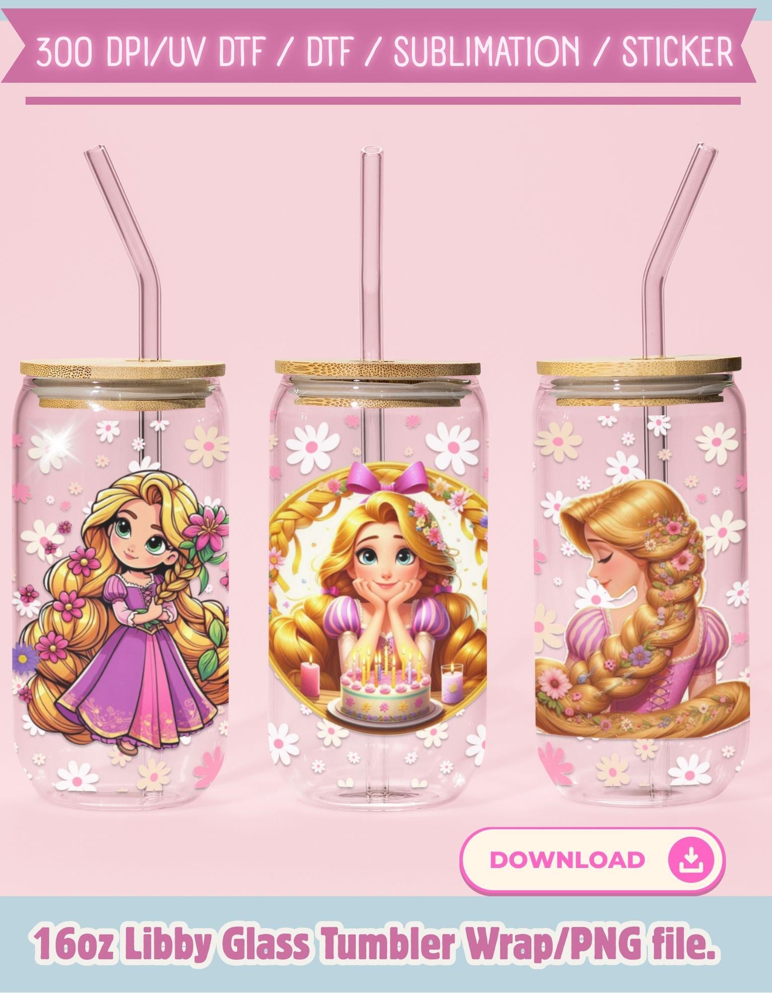 Rapunzel Tangled Tumbler Wrap PNG: UV DTF & Sublimation (digital ...