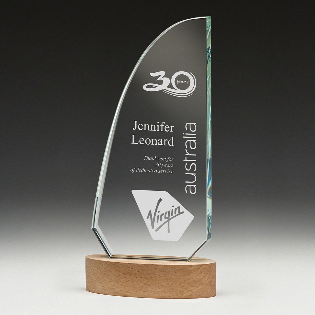 Corvette Glass & Wood 245mm, Art Glass Trophy, Personalised Trophy ...