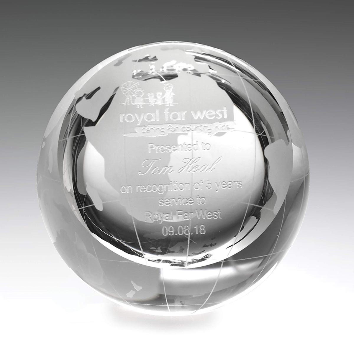 Crystal Globe Paperweight 75mm, Custom Trophy, Sport Trophy, Engraved ...