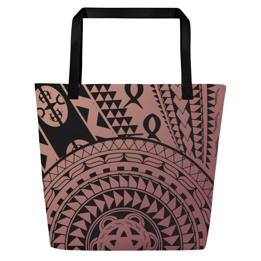 Earth Tone Pasifika Design Tapa Masi Siapo All-over Print Large Tote ...