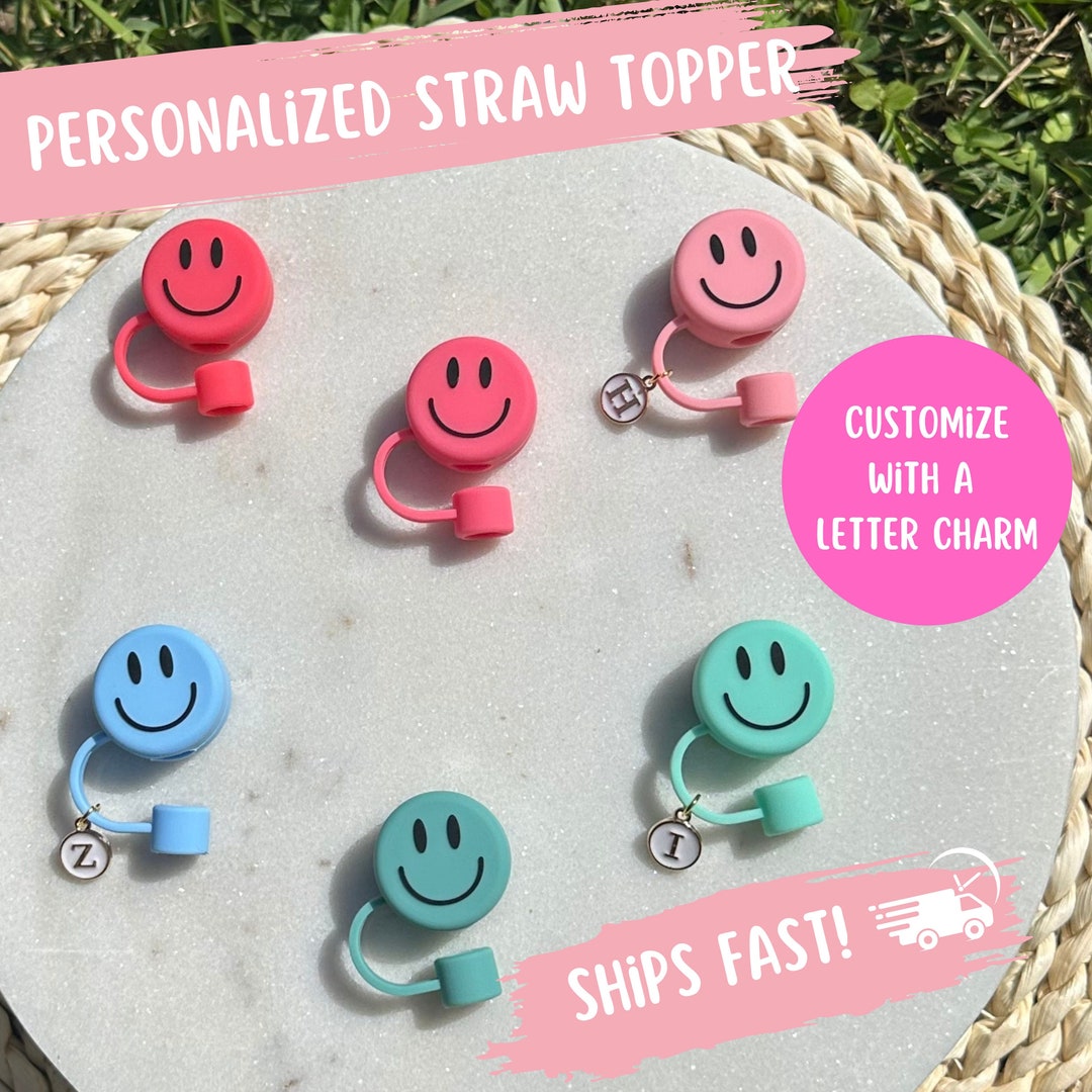 Straw Topper With Personalized Charm for Drinkware Smiley Face ...