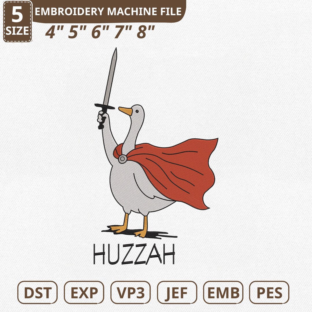 Silly Goose Huzzah Machine Embroidery File, Goose With Sword Design ...