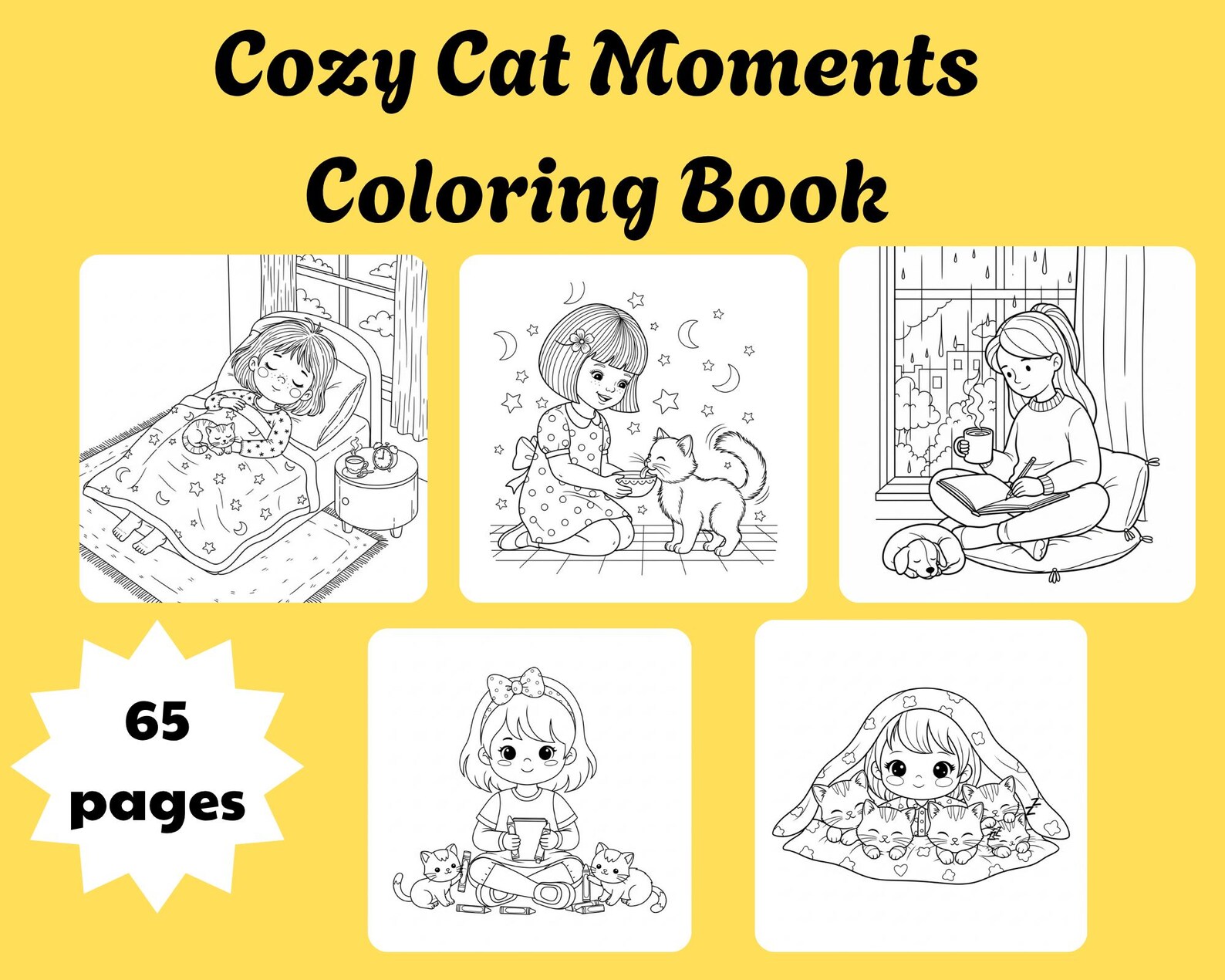 Cozy Cat Moments Coloring Book 60+pages Cat and Chill PDF Printable Art ...